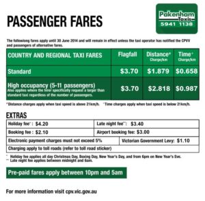 Taxi Price - Pakenham Taxis